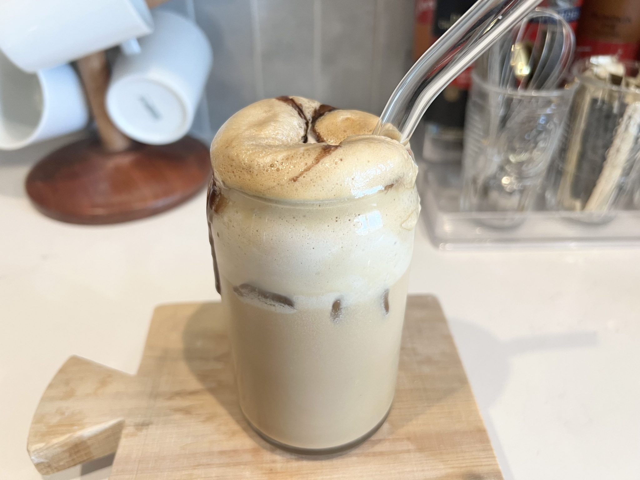 Iced Hazelnut Latte with Chocolate Hazelnut Cold Foam - What The Froth