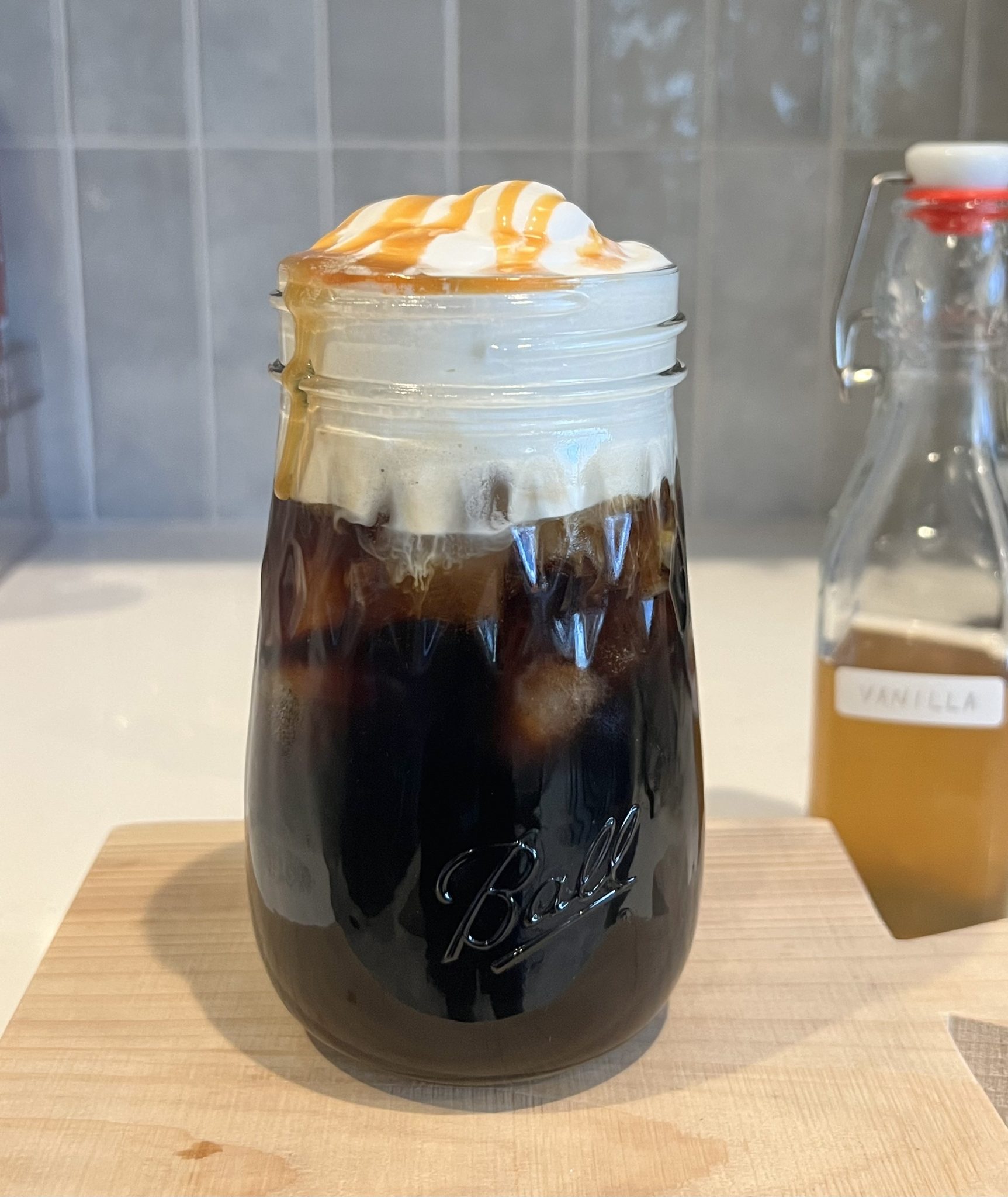 Easy Caramel Vanilla Iced Coffee with Vanilla Cold Foam - What The Froth